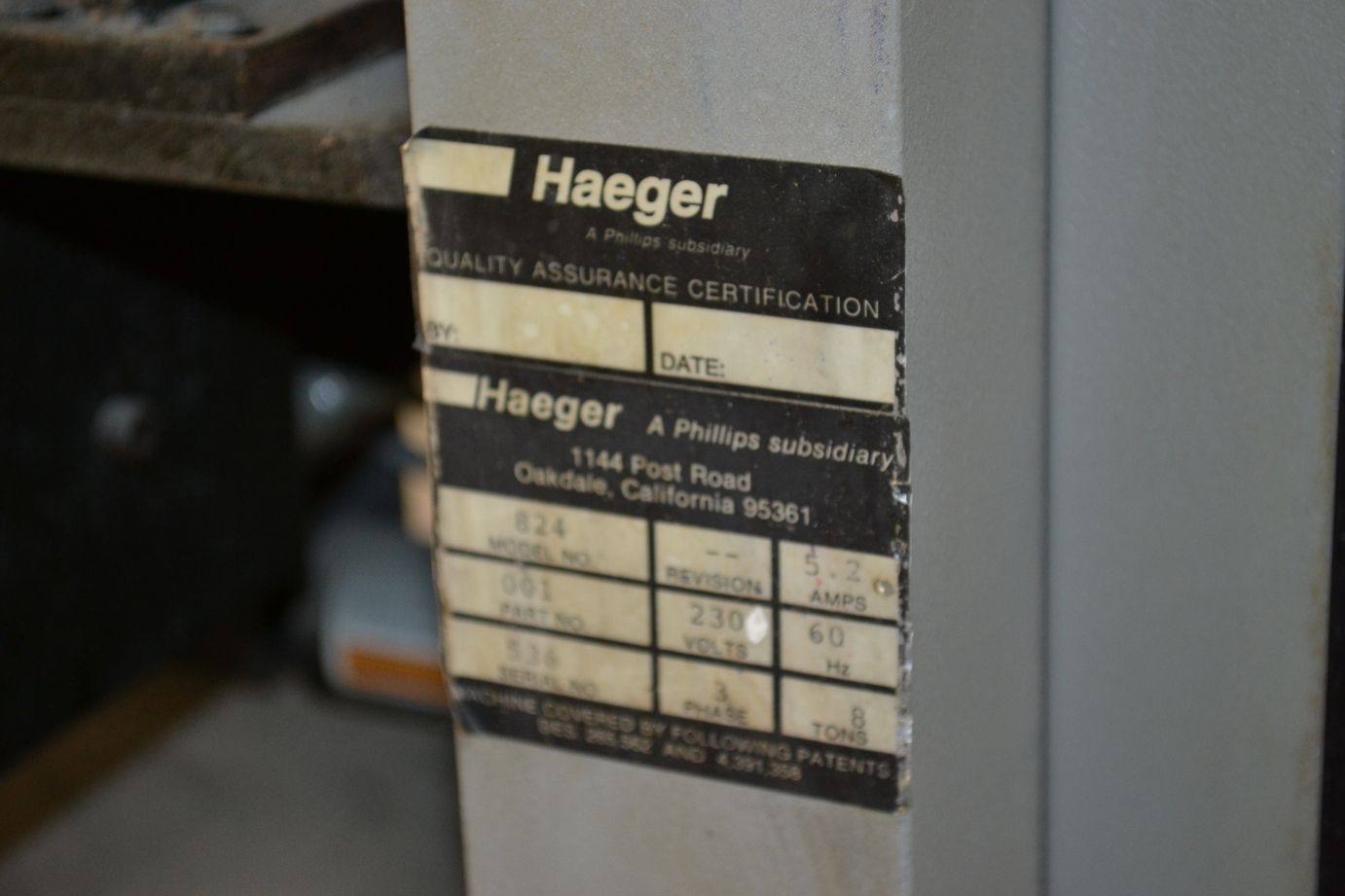Haeger 824 8 Ton Hydraulic Hardware Inserting Press w/ 10,000's Extra ...