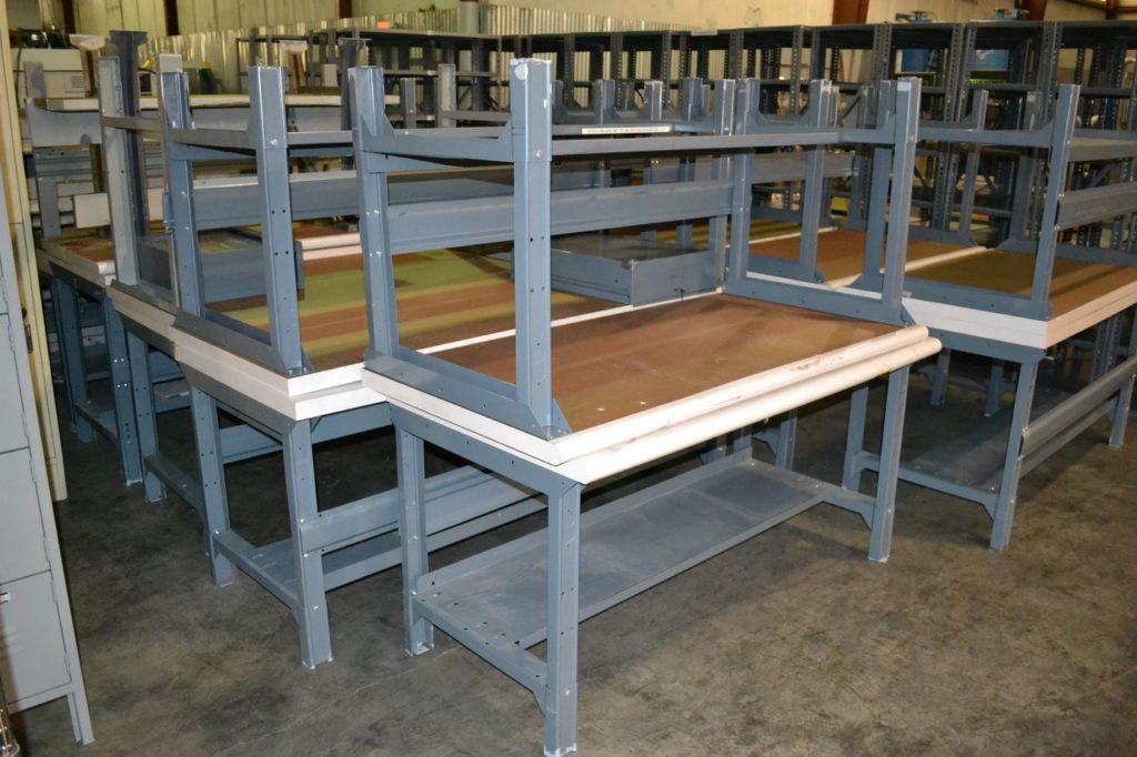 Heavy Duty Steel Leg Work Bench Tables, 1-3/4" Thick Solid Wood Top ...