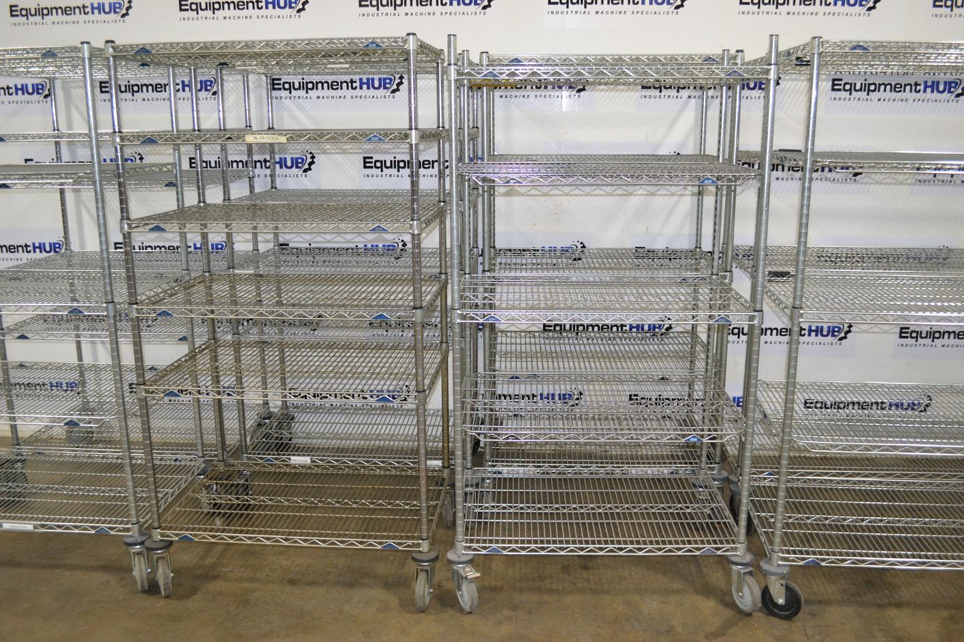 13 Total Various Sized Metro / Nexel Wire Shelving Racks w/ Casters, 72 ...