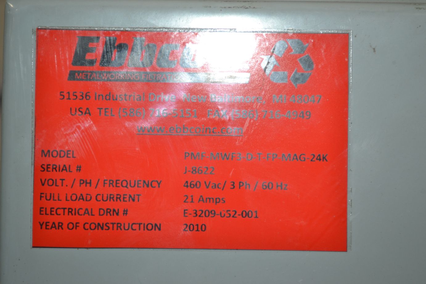 Ebbco PMF-MWF3-D-T-FP-MAG-24K High Pressure Metalworking Chiller ...