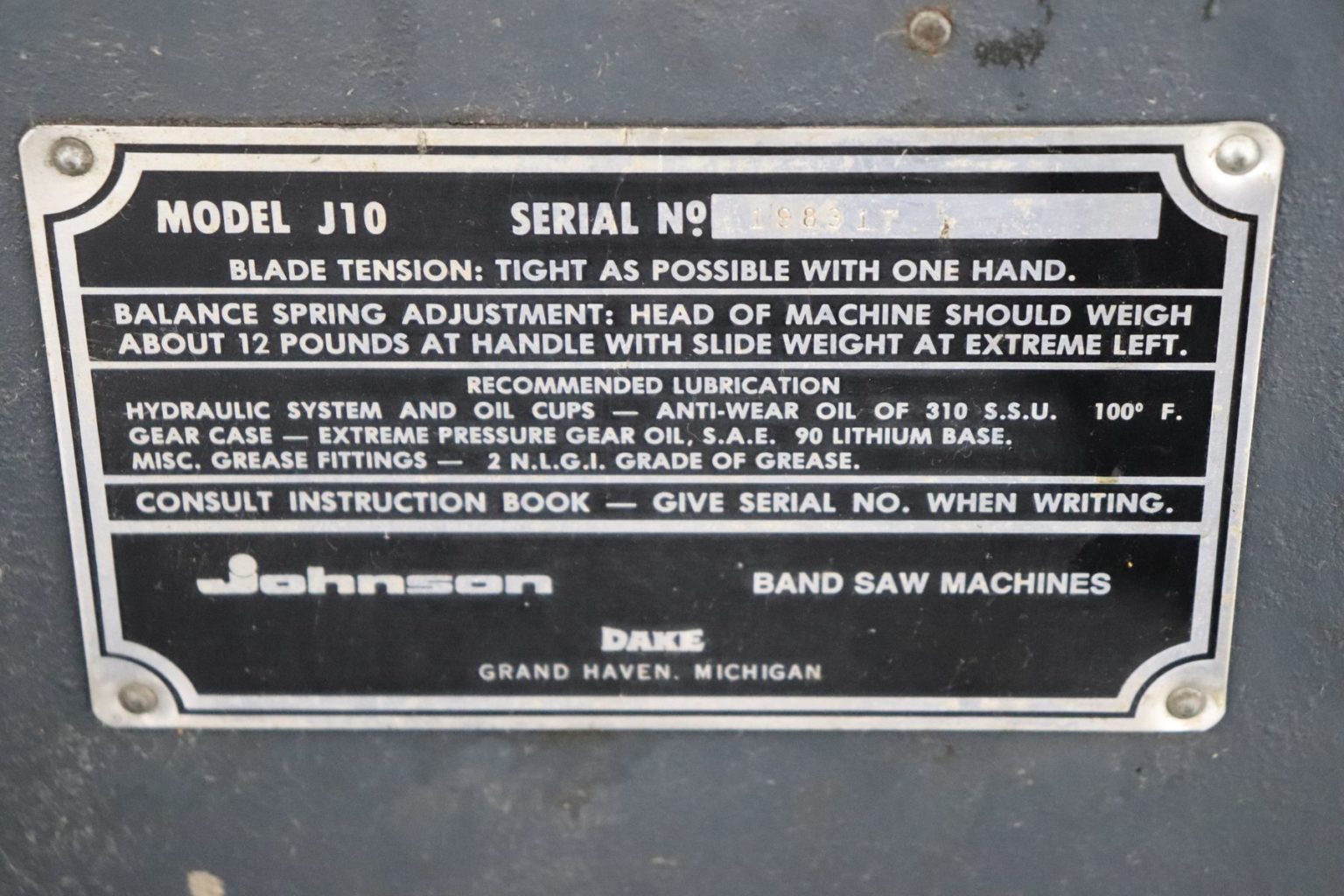 Dake Johnson J10 10" x 18" Horizontal Band Saw - The Equipment Hub