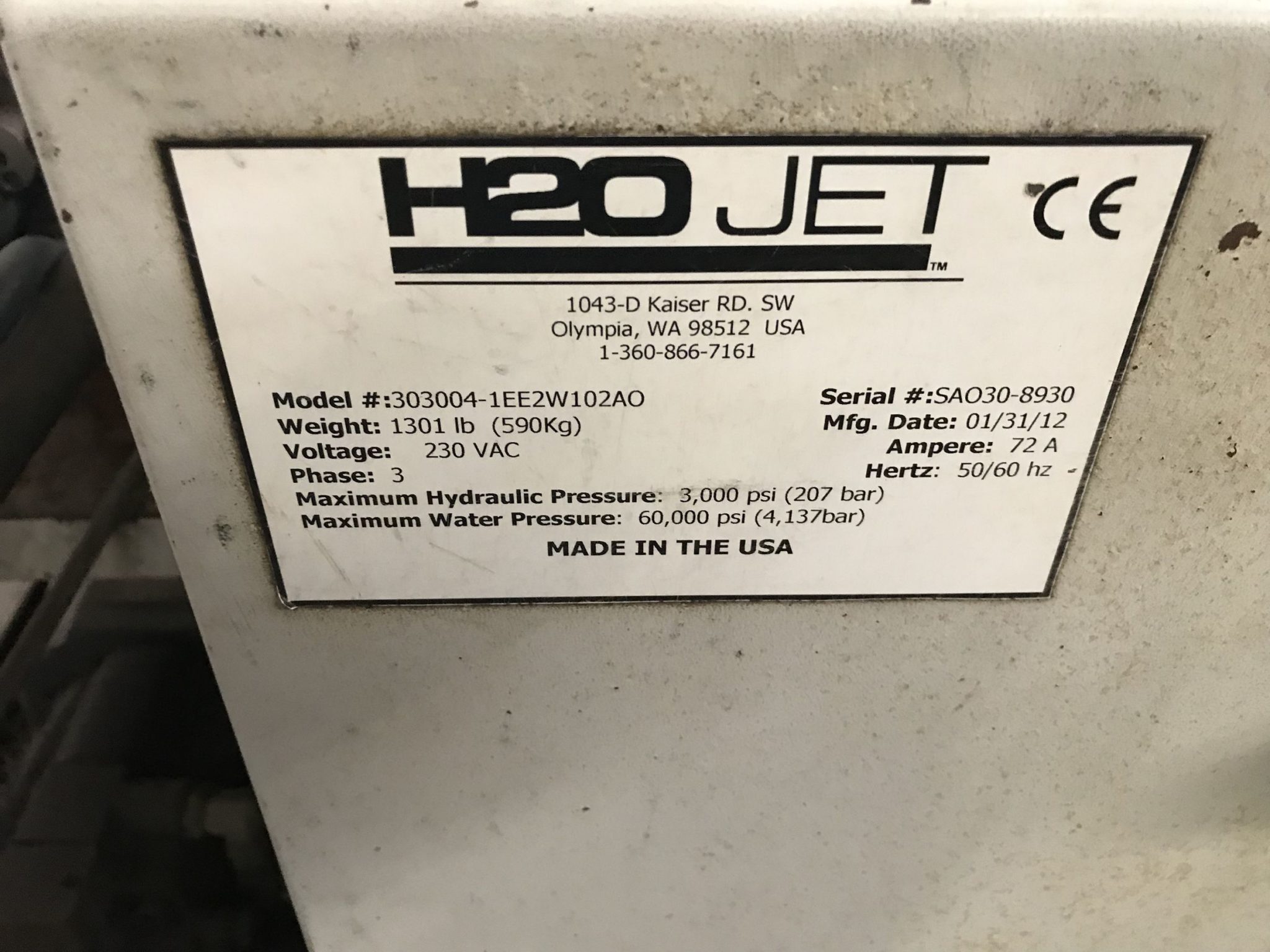 H20 Jet 303004 5′ x 10′ 60,000 psi CNC Waterjet - The Equipment Hub