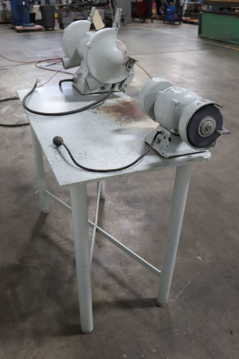 1HP 8″ Heavy Duty Bench Grinder & 1/4HP 6″ Bench Grinder on Steel Table ...