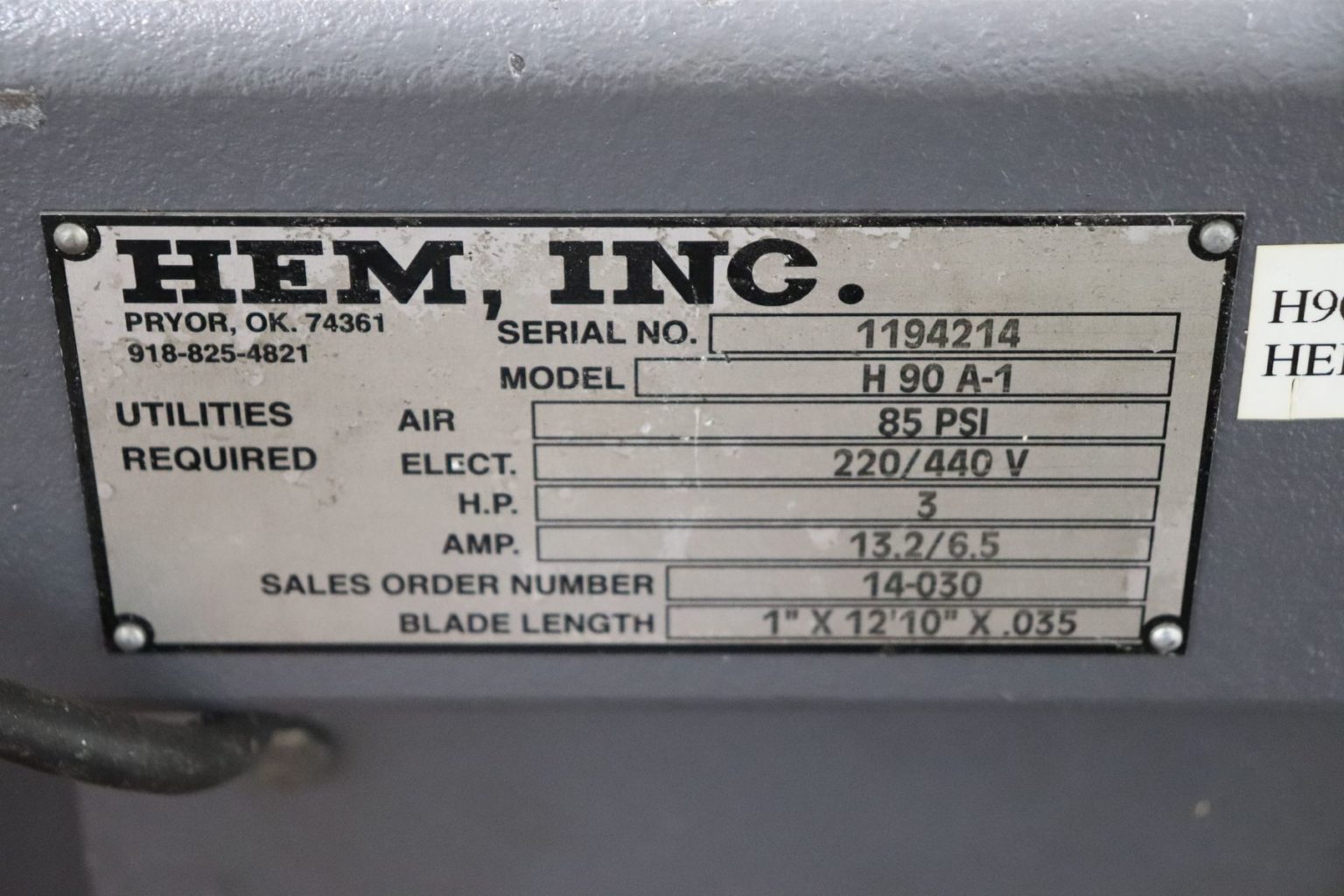 HEM H90A-1 12.75″ x 12.75″ Automatic Horizontal Band Saw - The ...