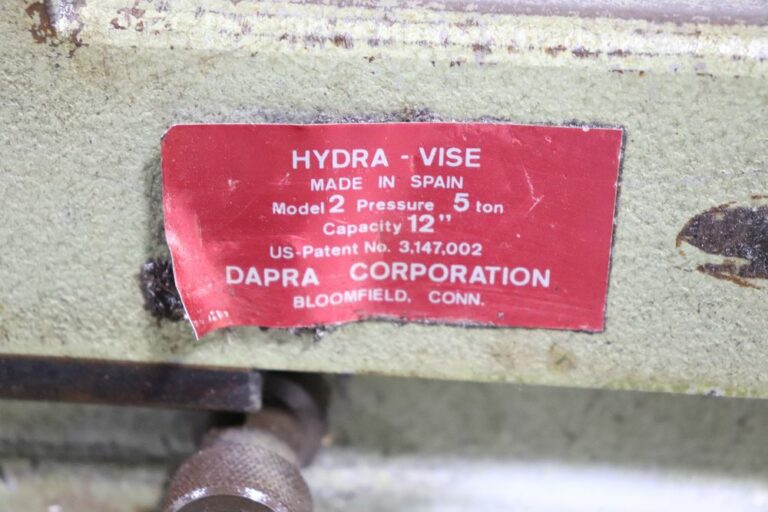 Dapra Model 2 Hydra-Vise 5 Ton Hydraulic Power Clamping 6" Machine Vise ...