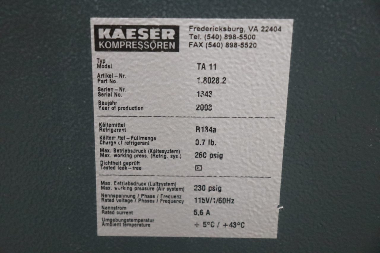Kaeser SM11 10HP Rotary Screw Air Compressor w/ TA11 Air Dryer, Tank ...