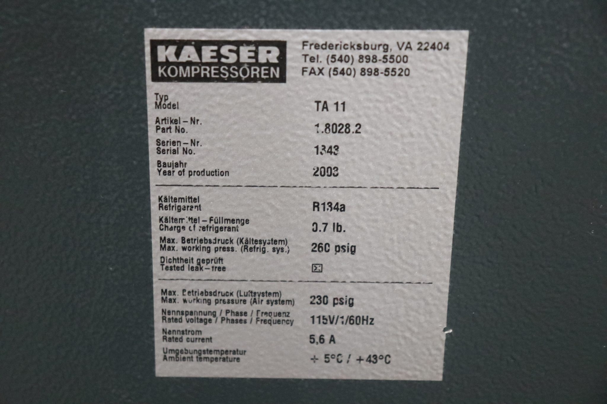 Kaeser SM11 10HP Rotary Screw Air Compressor w/ TA11 Air Dryer, Tank ...