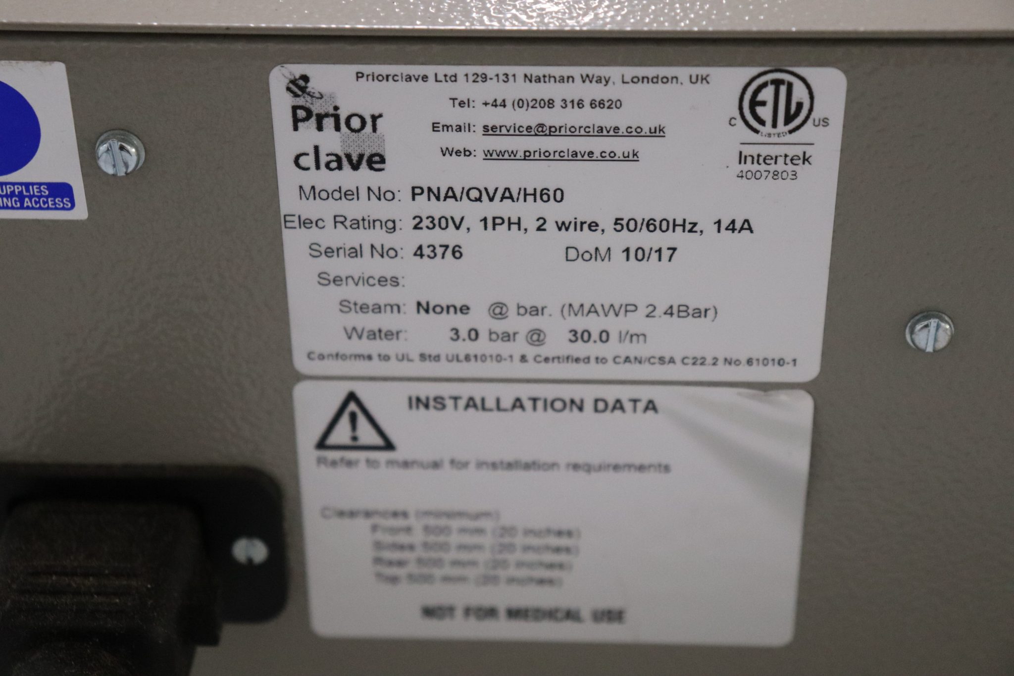 Priorclave PNA/QVA/H60 Benchtop Autoclave - The Equipment Hub