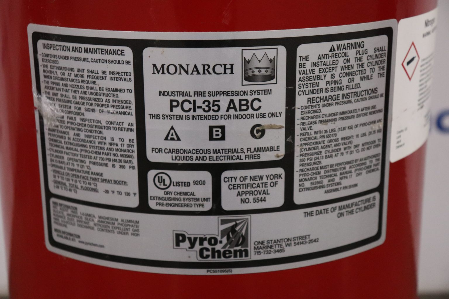 Pyro-Chem Monarch PCI-35 ABC Industrial Fire Suppression System ...