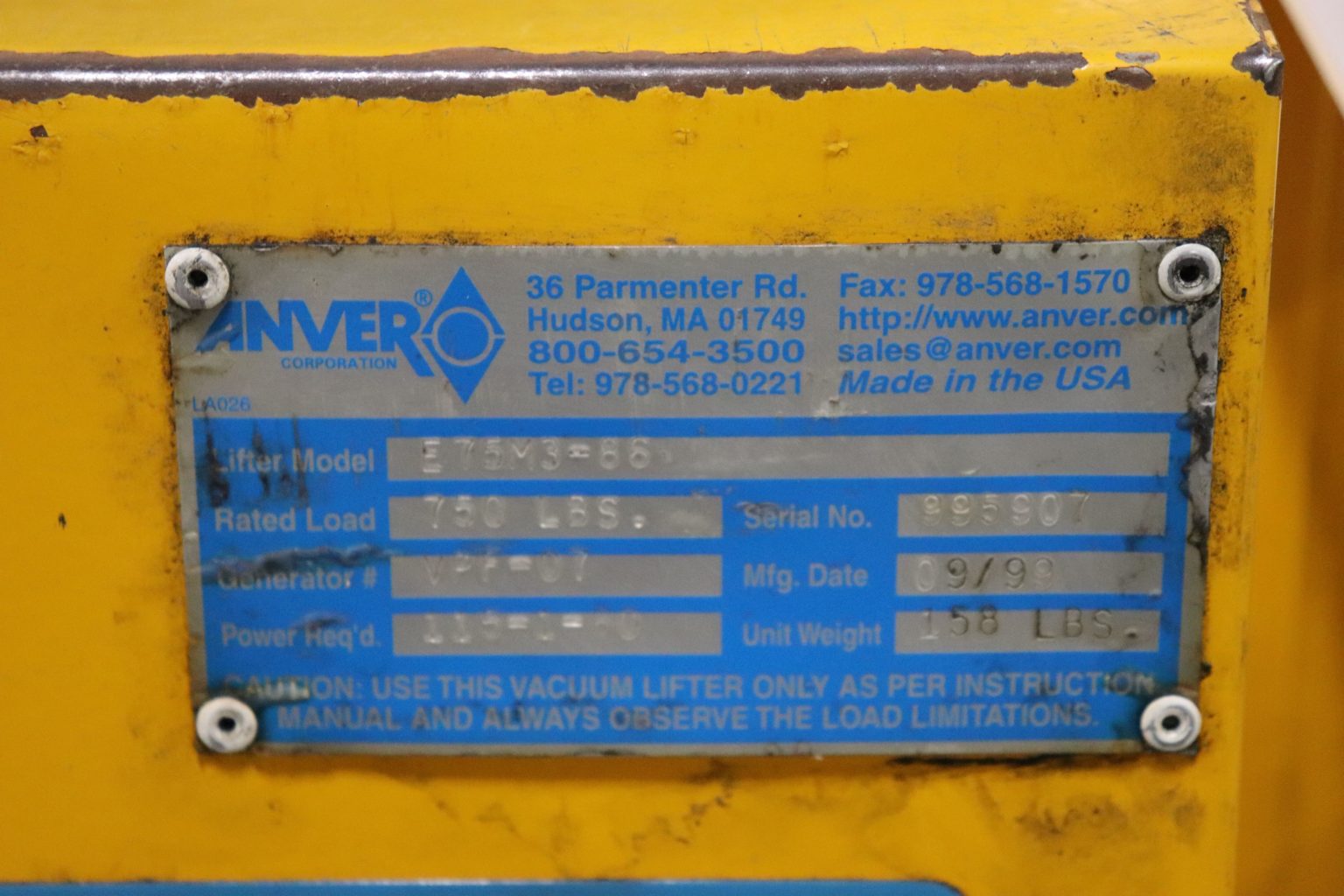 Anver E75M3-86 PF-07 Series Electric Powered 3 Cup Vacuum Lifter - The ...