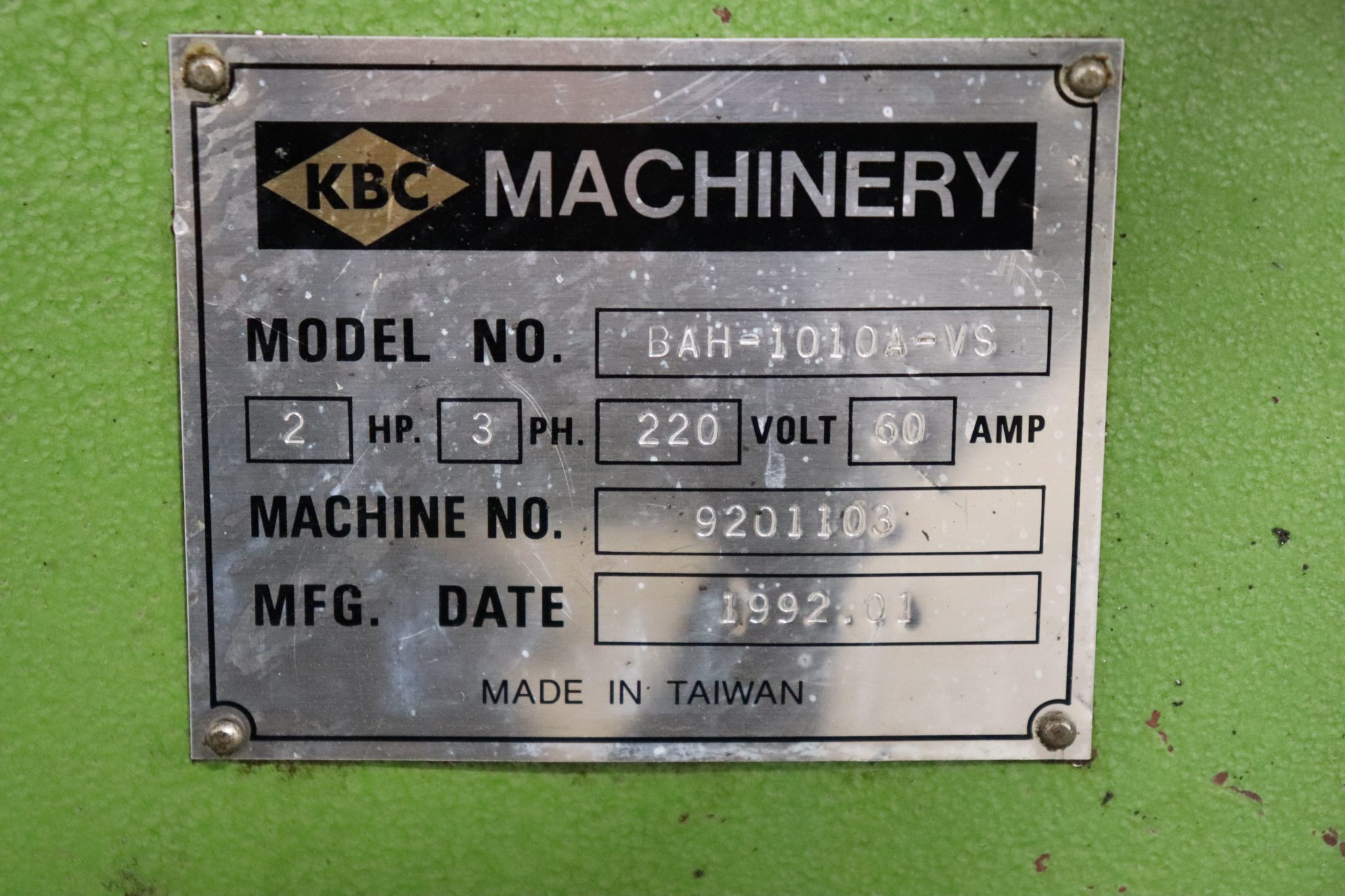 KBC BAH-1010A-VS 10" x 10" Automatic Variable Speed Horizontal Band Saw ...