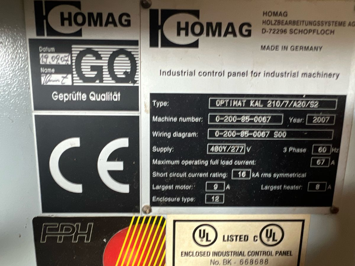 Homag Optimat KAL 210/7/A20/S2 Edgebander w/ Pre-Mill