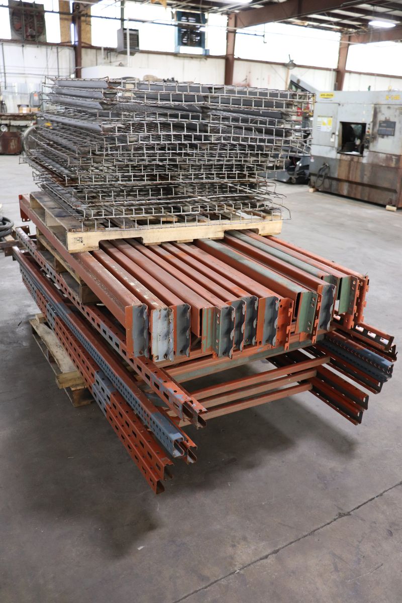 (7) 9' Pallet Racking Uprights, (16) 92" Shelving Beams, (16) Wire Mesh ...