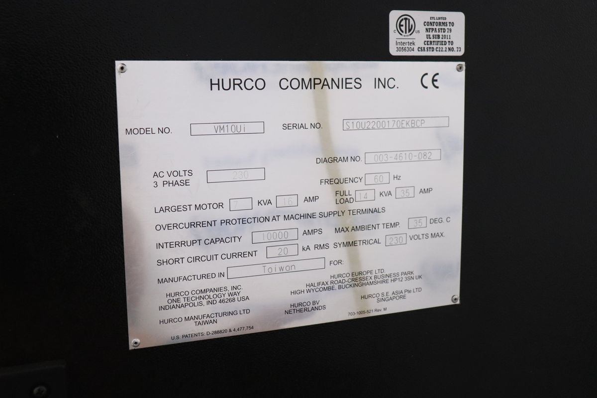 Hurco VM10Ui 5-Axis Integrated Trunnion CNC Vertical Machining Center ...